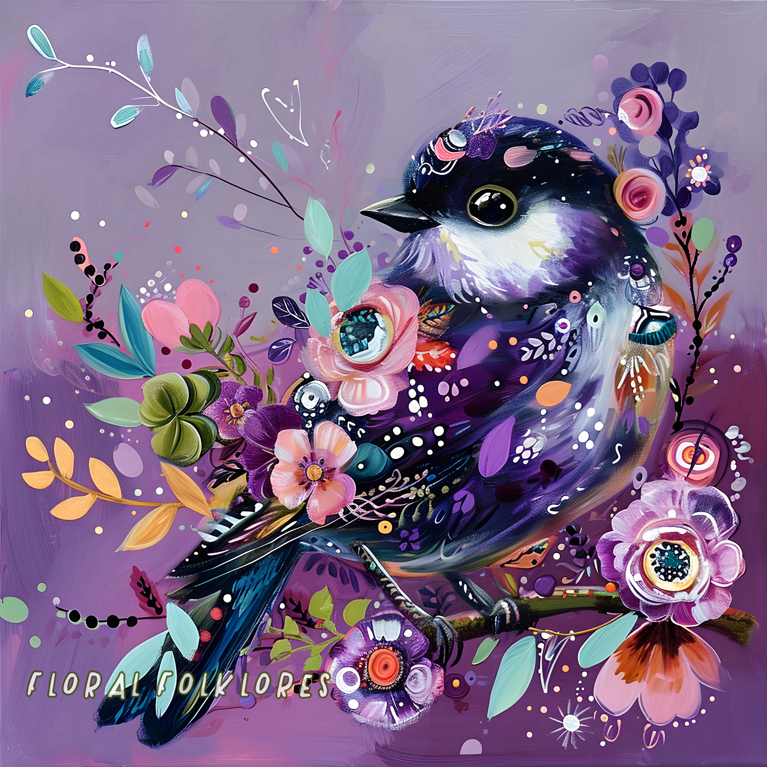 Whimsical Purple Chickadee Print, Whimsical Bird Art, Contemporary Bird ...