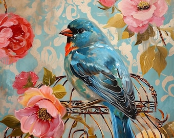 Whimsical Red Bird Print , Whimsical Bird Art, Contemporary Bird Art ...