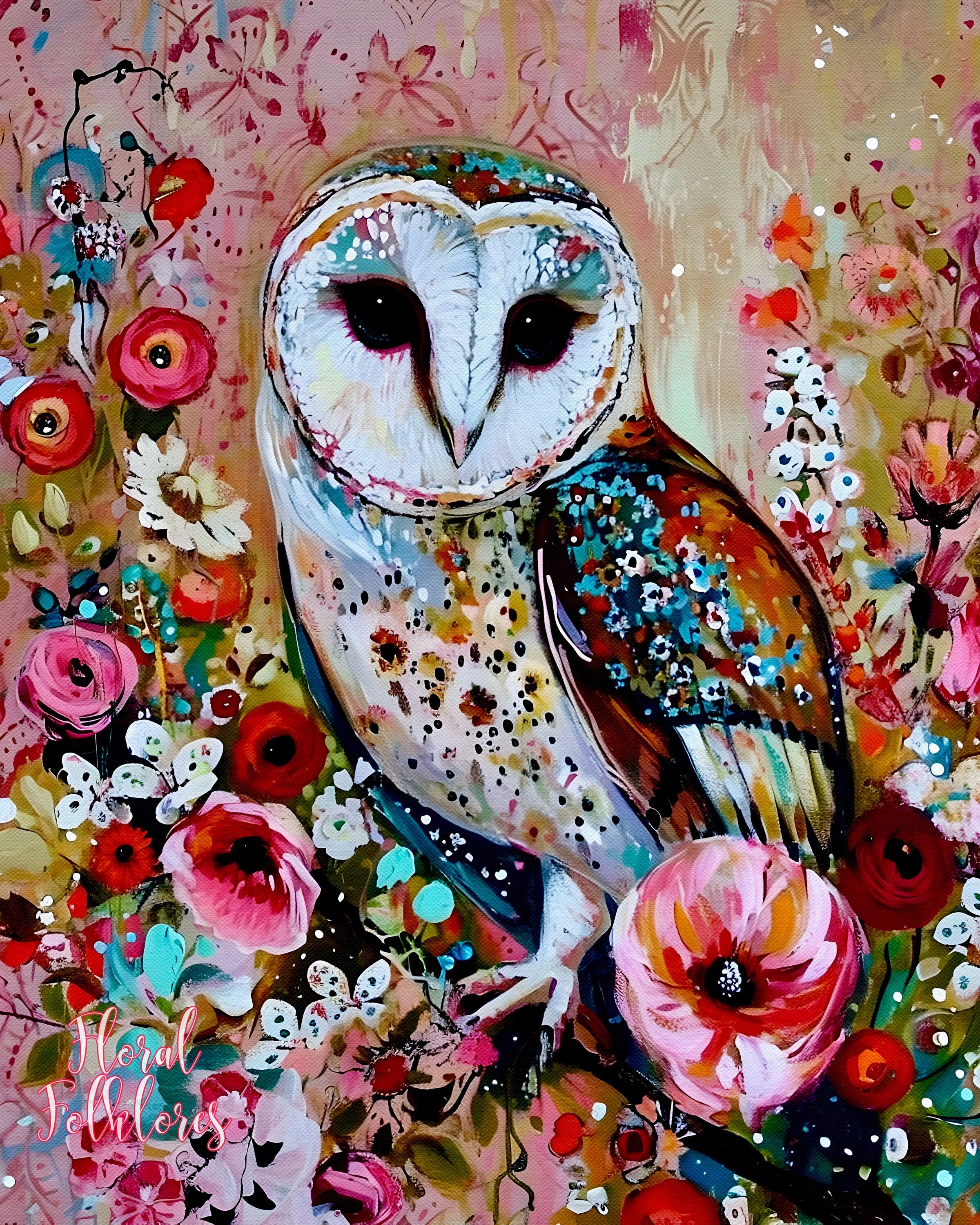 Whimsical Floral Barn Owl Print, Whimsical Owl Art, Contemporary Owl ...