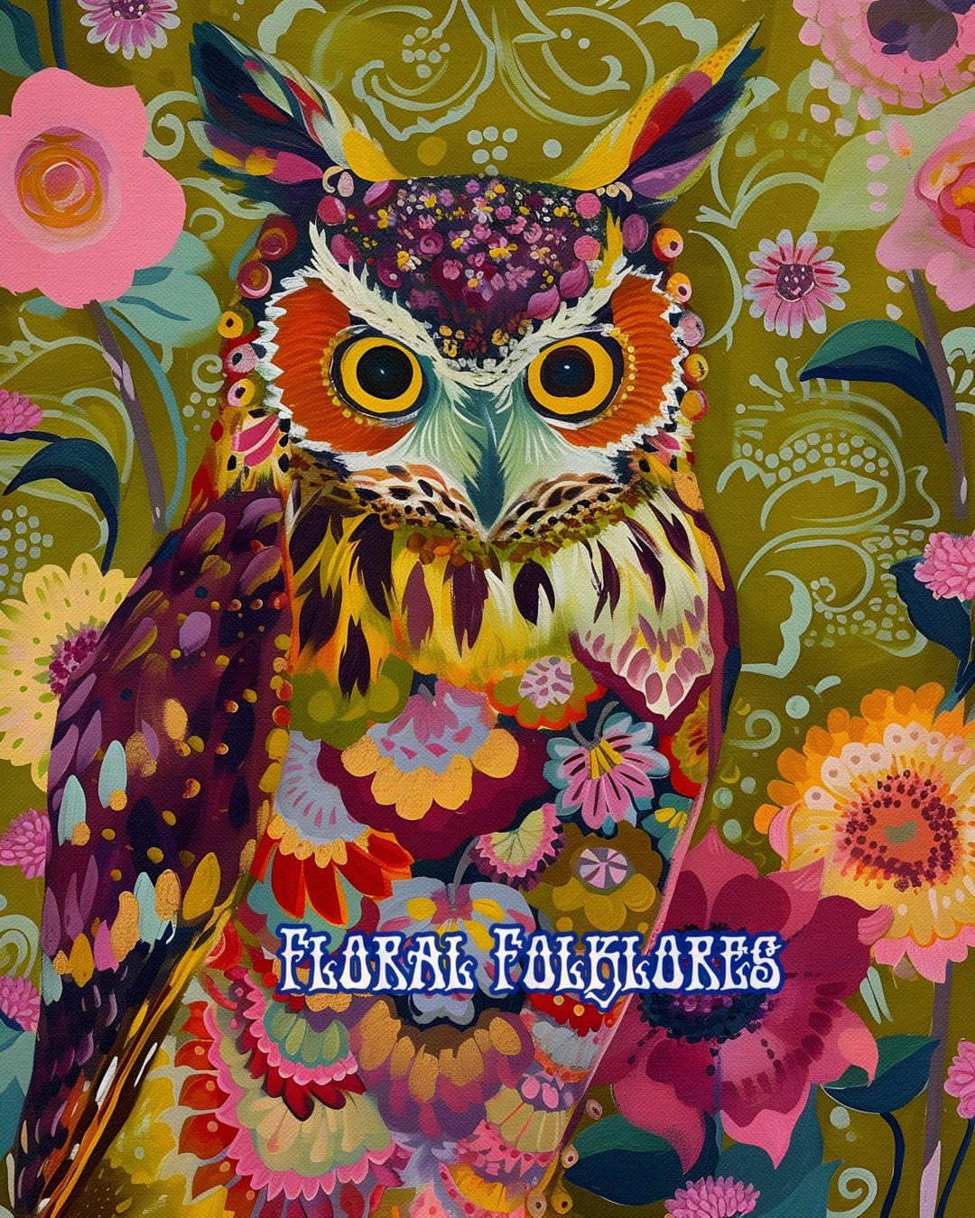 Boho Botanical Floral Owl Print, Whimsical Owl Art, Contemporary Owl ...