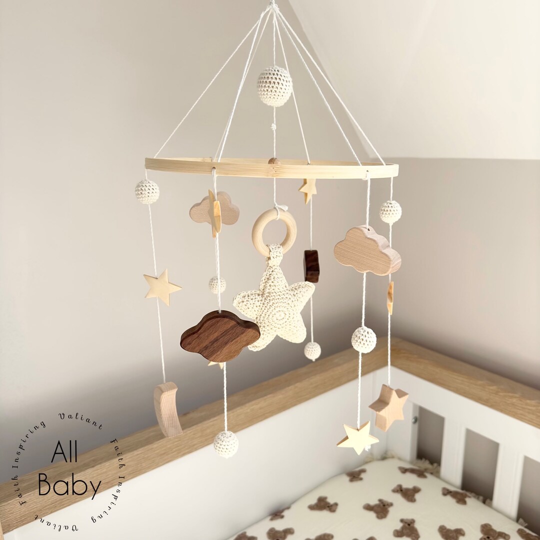 Personalised Neutral Baby Cot Mobile, Nursery Mobile, Baby Mobile, Star ...