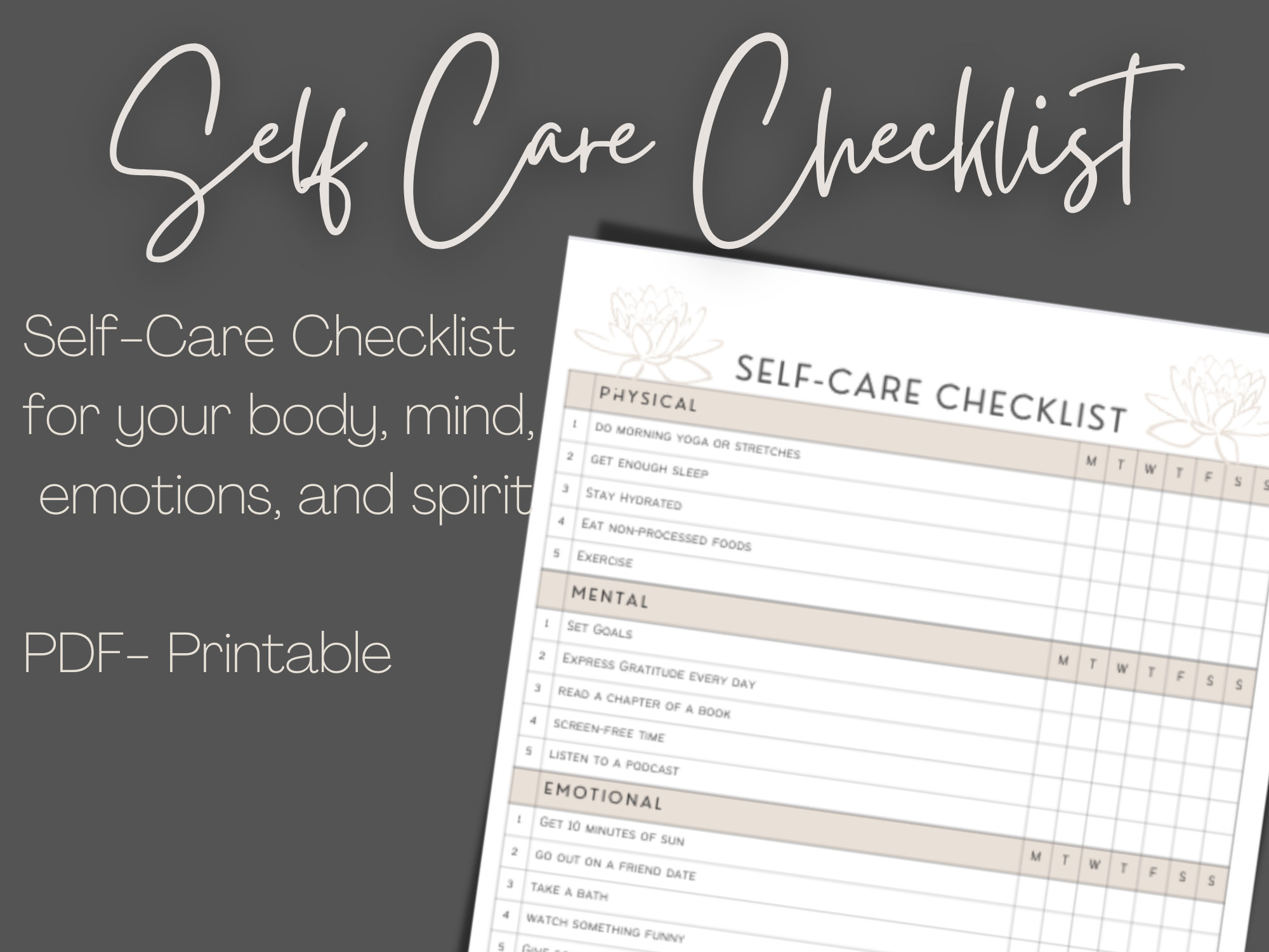 Self Care Checklist, Self- Care Checklist - Etsy