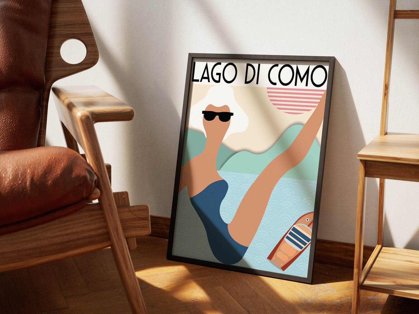 Lago Di Como Wall Poster, Italy Summer Vibes, Abstract Vintage Style ...