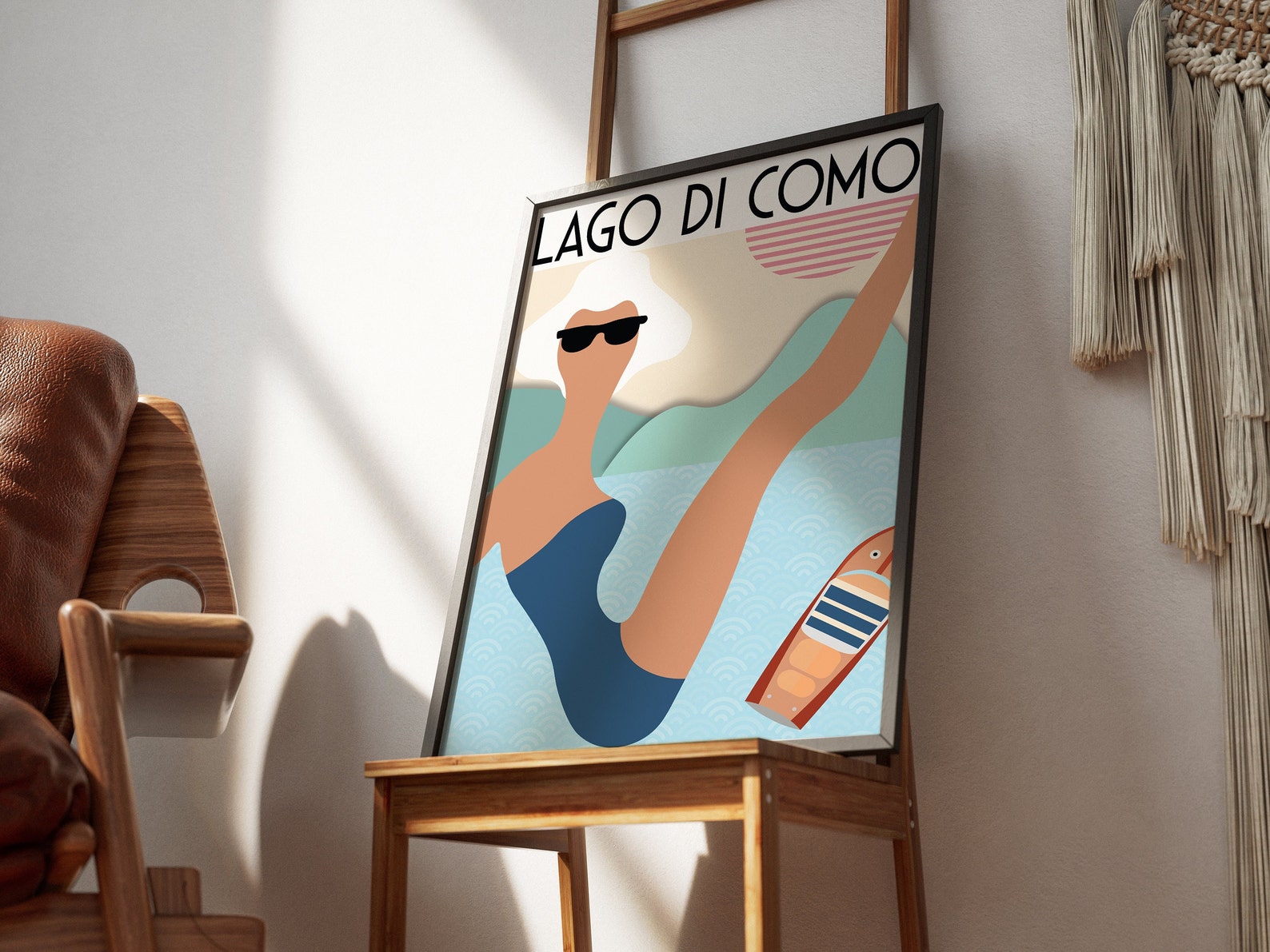 Lago Di Como Wall Poster, Italy Summer Vibes, Abstract Vintage Style ...