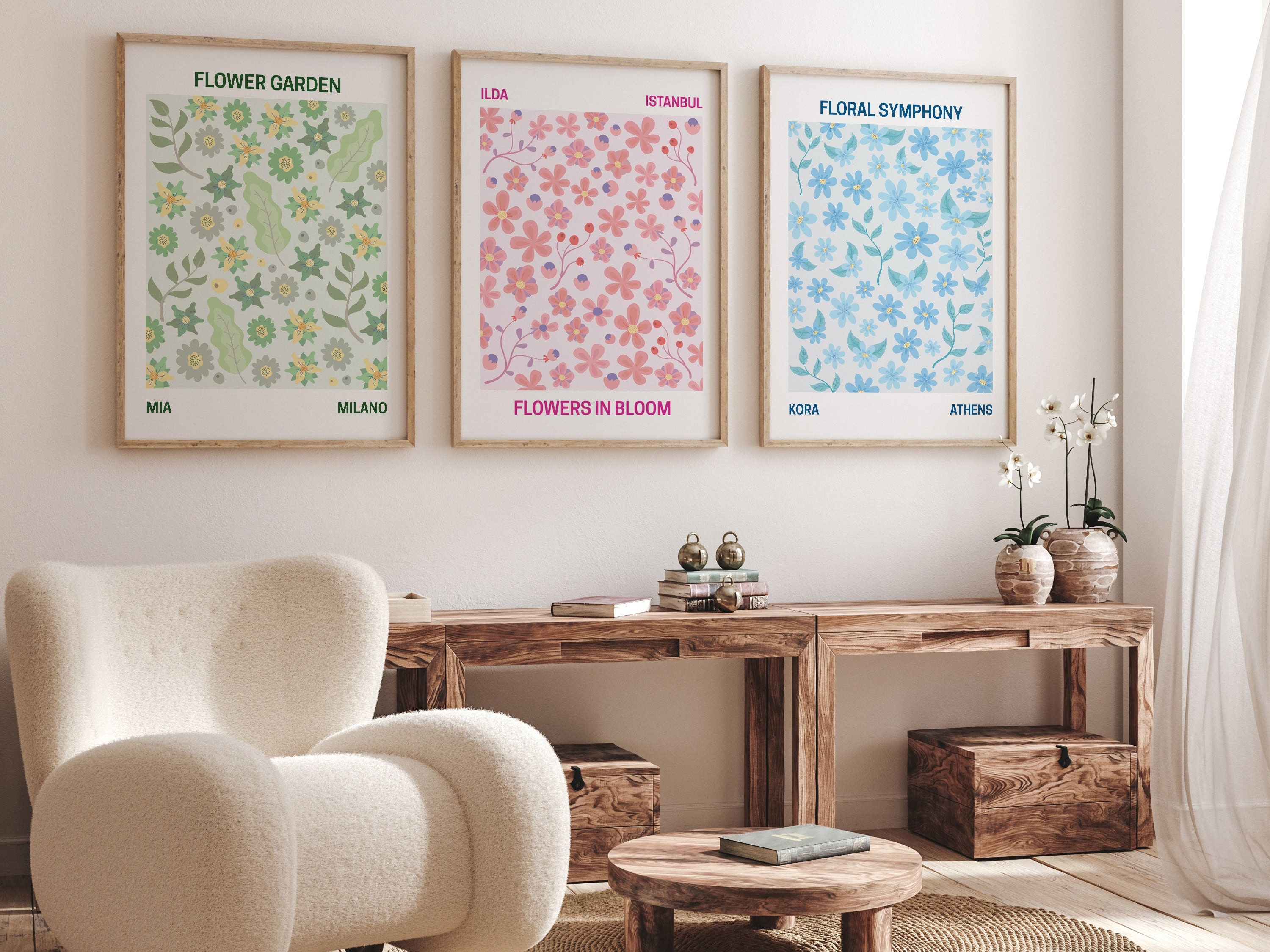 Personalized Vibrant Flower Wall Art Set of 3 Colorful Printable Flower ...