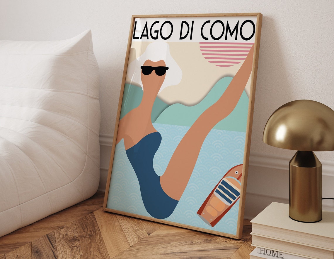 Lago Di Como Wall Poster, Italy Summer Vibes, Abstract Vintage Style ...