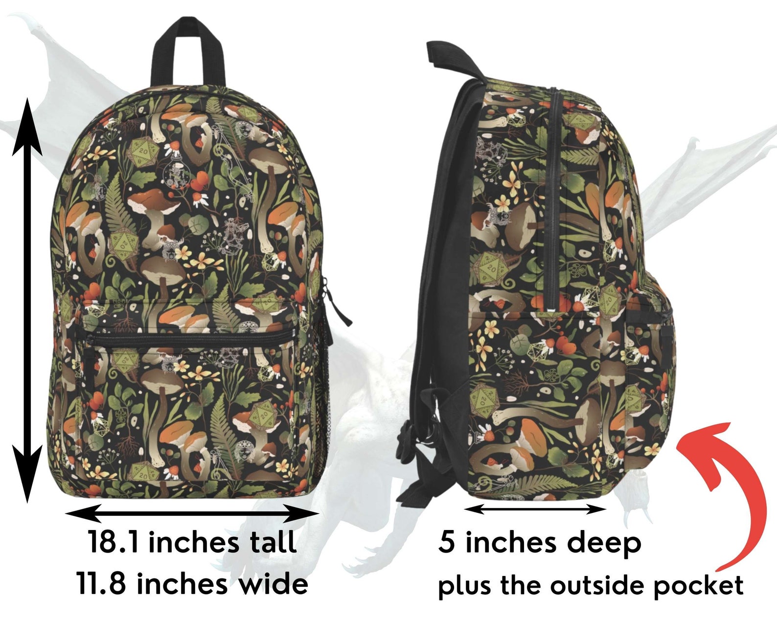 D20 Druid Mushroom Floral Pattern Dungeons and Dragons Backpack ...
