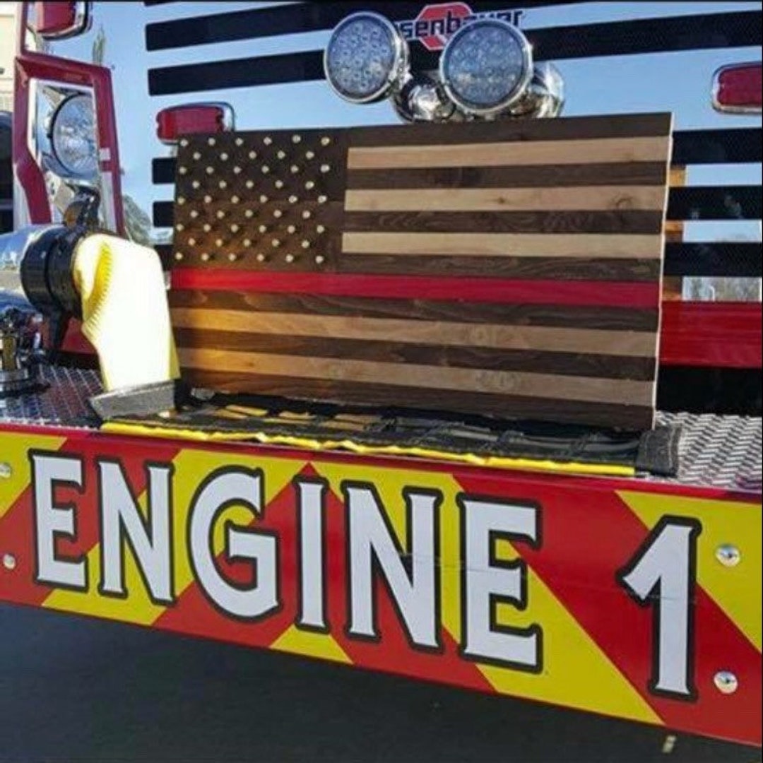 Thin Redline Wooden Flag. Home Decor. American Flag. Firefighter Gift ...
