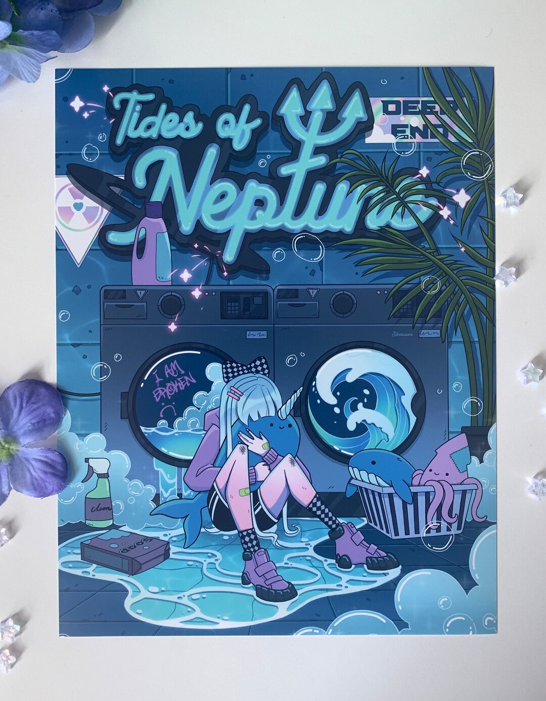 Tides of Neptune - Aesthetic Blue Art Print, Wall Decor, Illustration ...