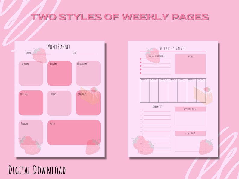 Strawberry Printable Planner, 2023-2025 Planner, Cute Digital Planner ...
