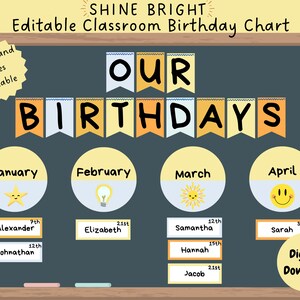 Shine Bright Class Birthday Chart, Student Birthday Display, Classroom ...