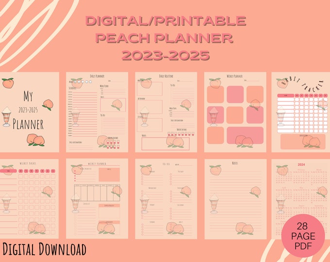 Peach Printable Planner, 2023-2025 Planner, Cute Digital Planner ...