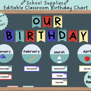 School Supplies Birthday Chart, Student Birthday Display, Classroom ...