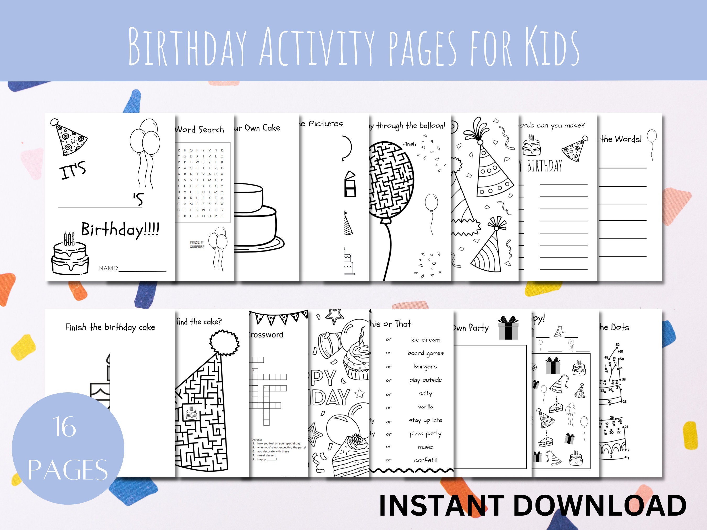 Birthday Activity Book for Kids, Happy Birthday Coloring Pages ...