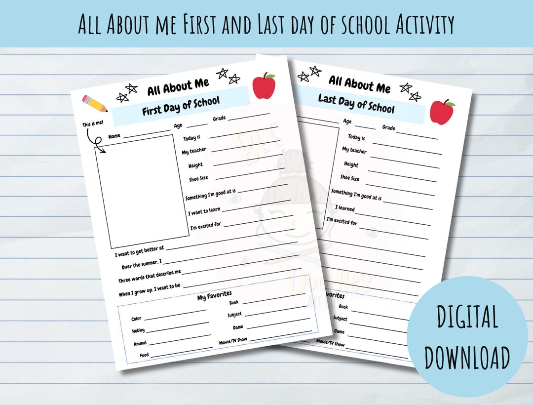 First and Last Day of School All About Me Activity Sheets, Back to ...