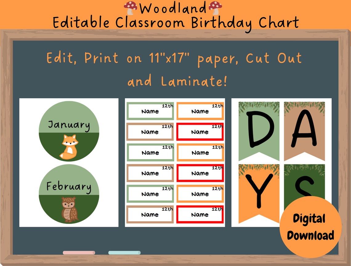 Woodland Class Birthday Chart, Student Birthday Display, Classroom ...