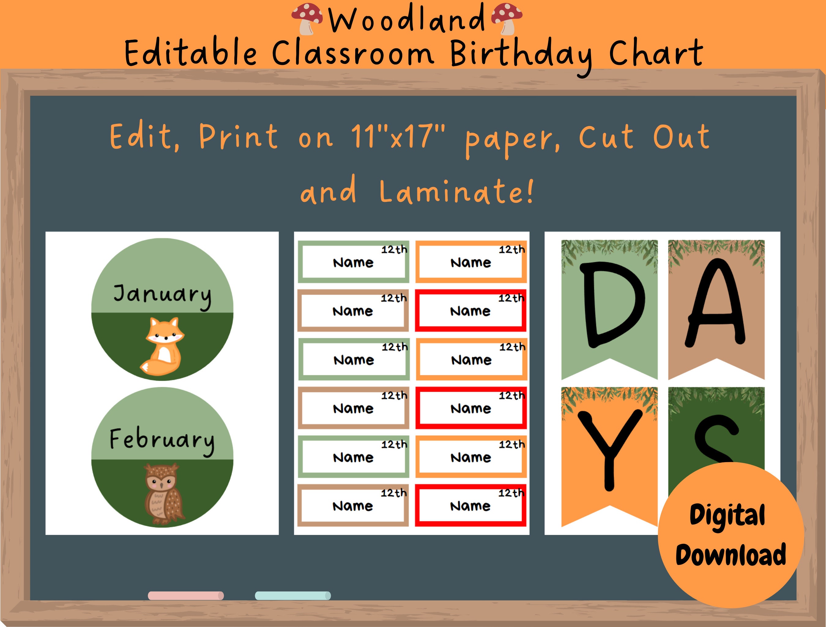 Woodland Class Birthday Chart, Student Birthday Display, Classroom ...