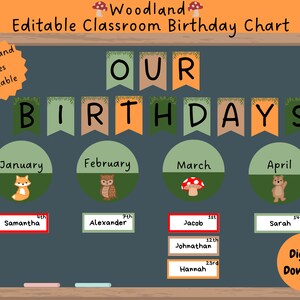 Woodland Class Birthday Chart, Student Birthday Display, Classroom ...
