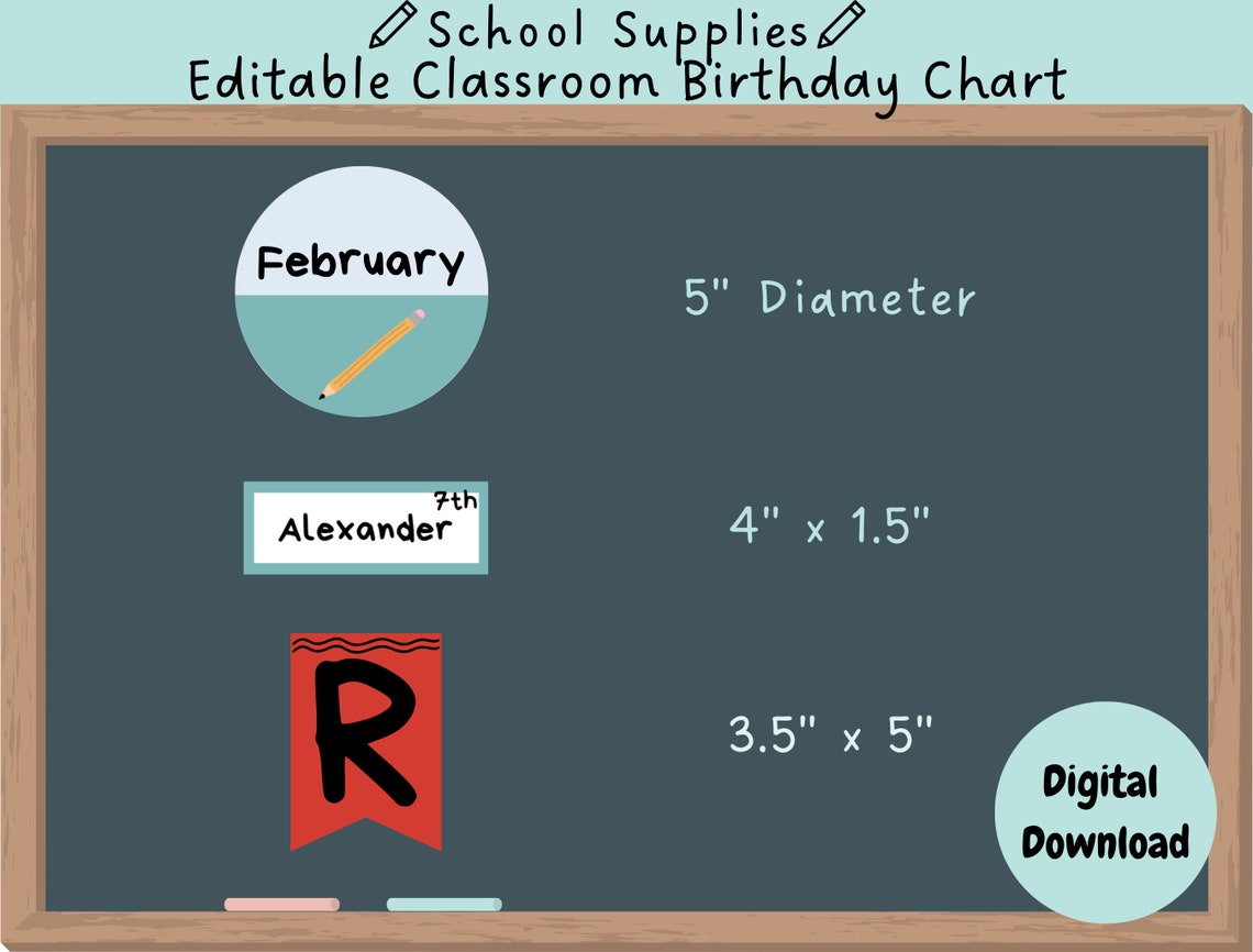 School Supplies Birthday Chart, Student Birthday Display, Classroom ...