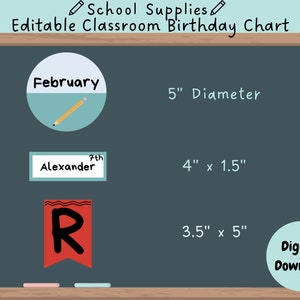 School Supplies Birthday Chart, Student Birthday Display, Classroom ...