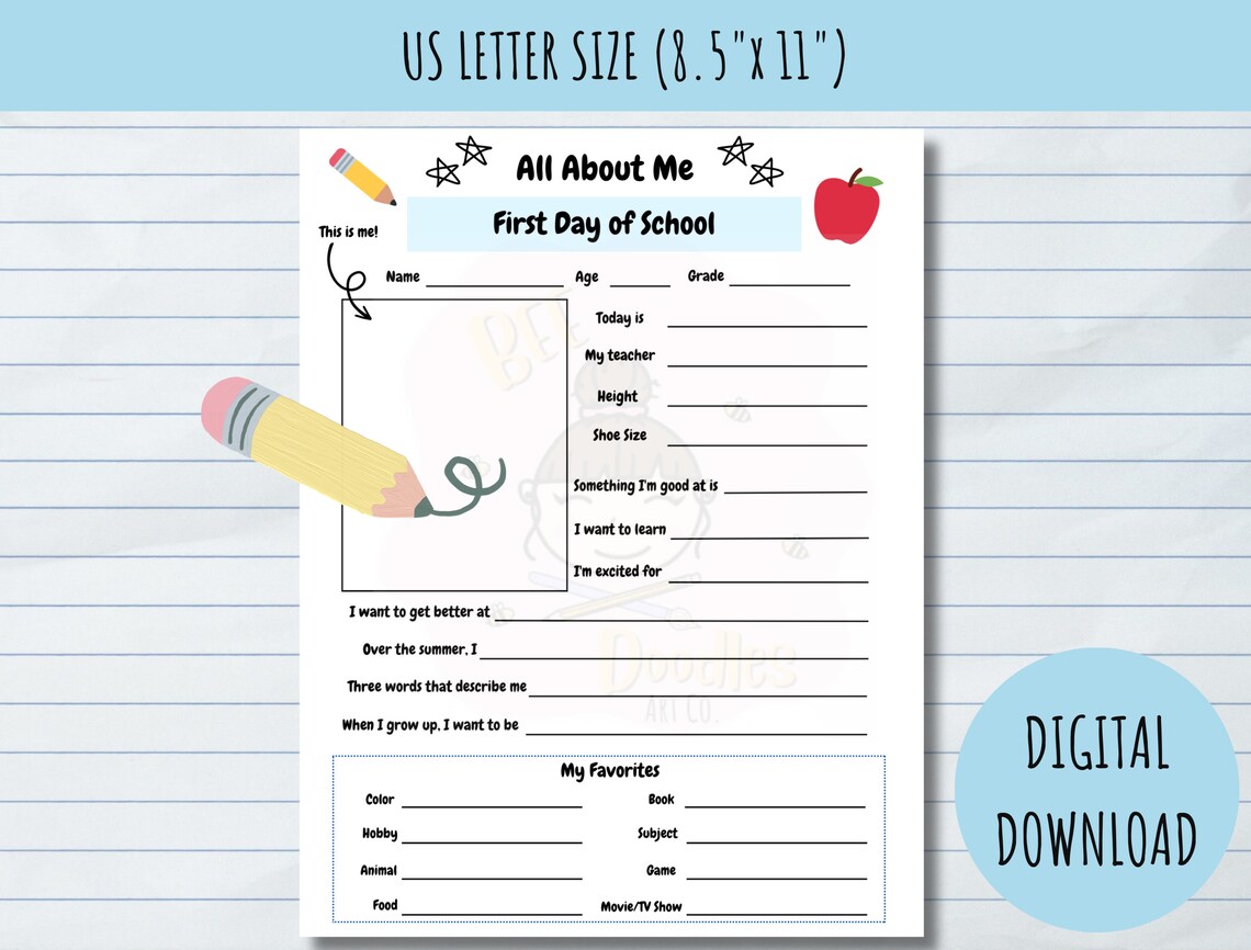 First and Last Day of School All About Me Activity Sheets, Back to ...