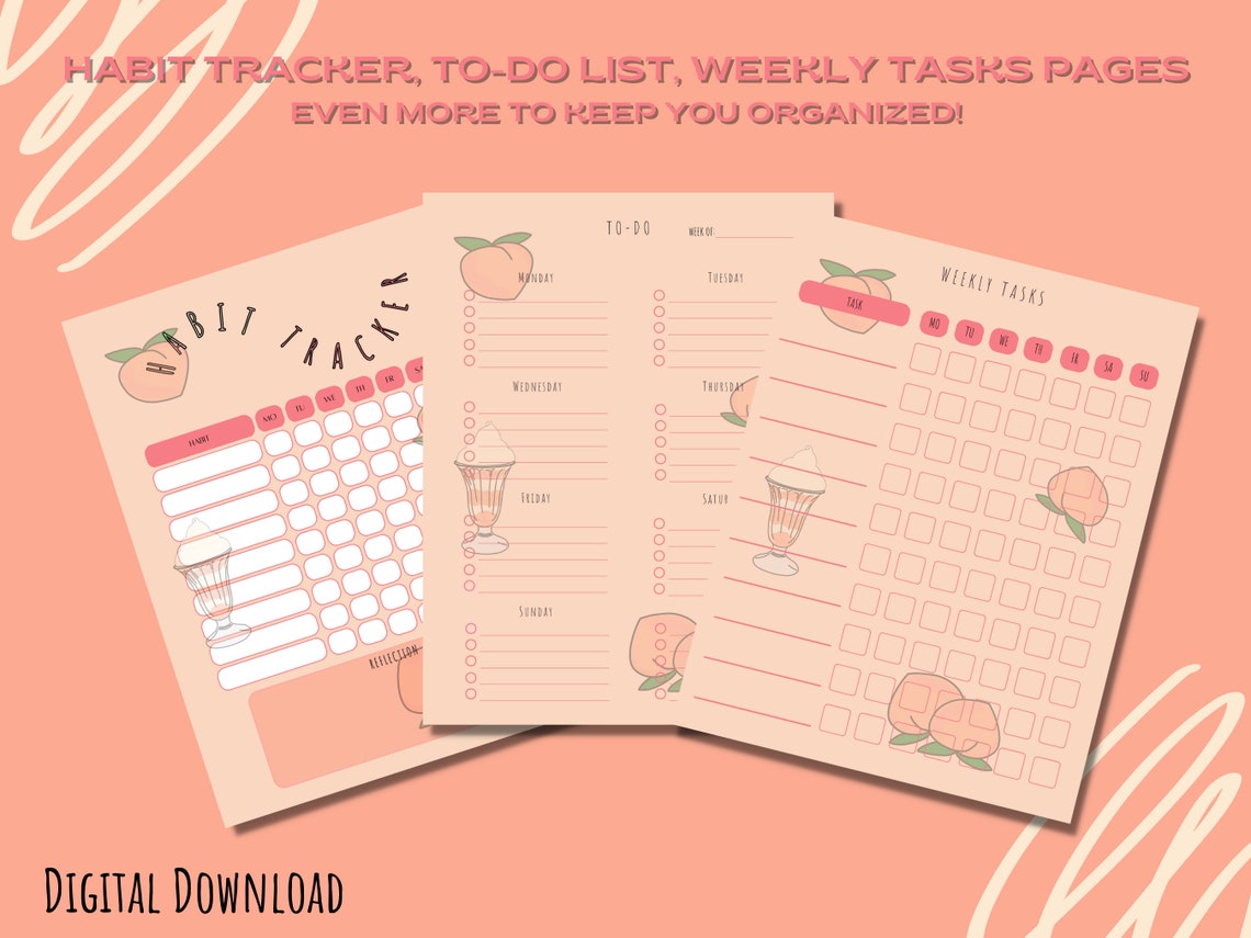 Peach Printable Planner 2023-2025 Planner Cute Digital - Etsy