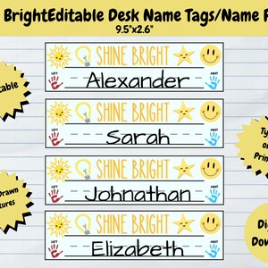 Shine Bright Classroom Name Tag & Name Plate for Students, Editable ...