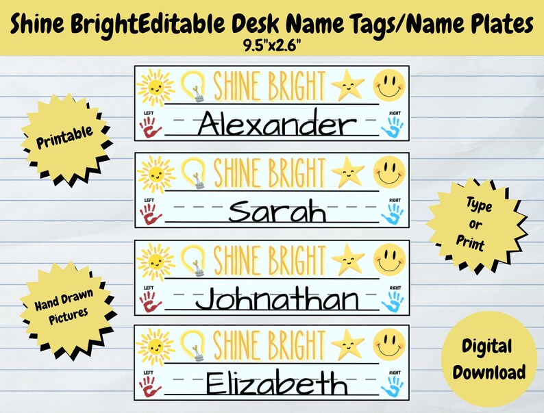 Shine Bright Classroom Name Tag & Name Plate for Students, Editable ...