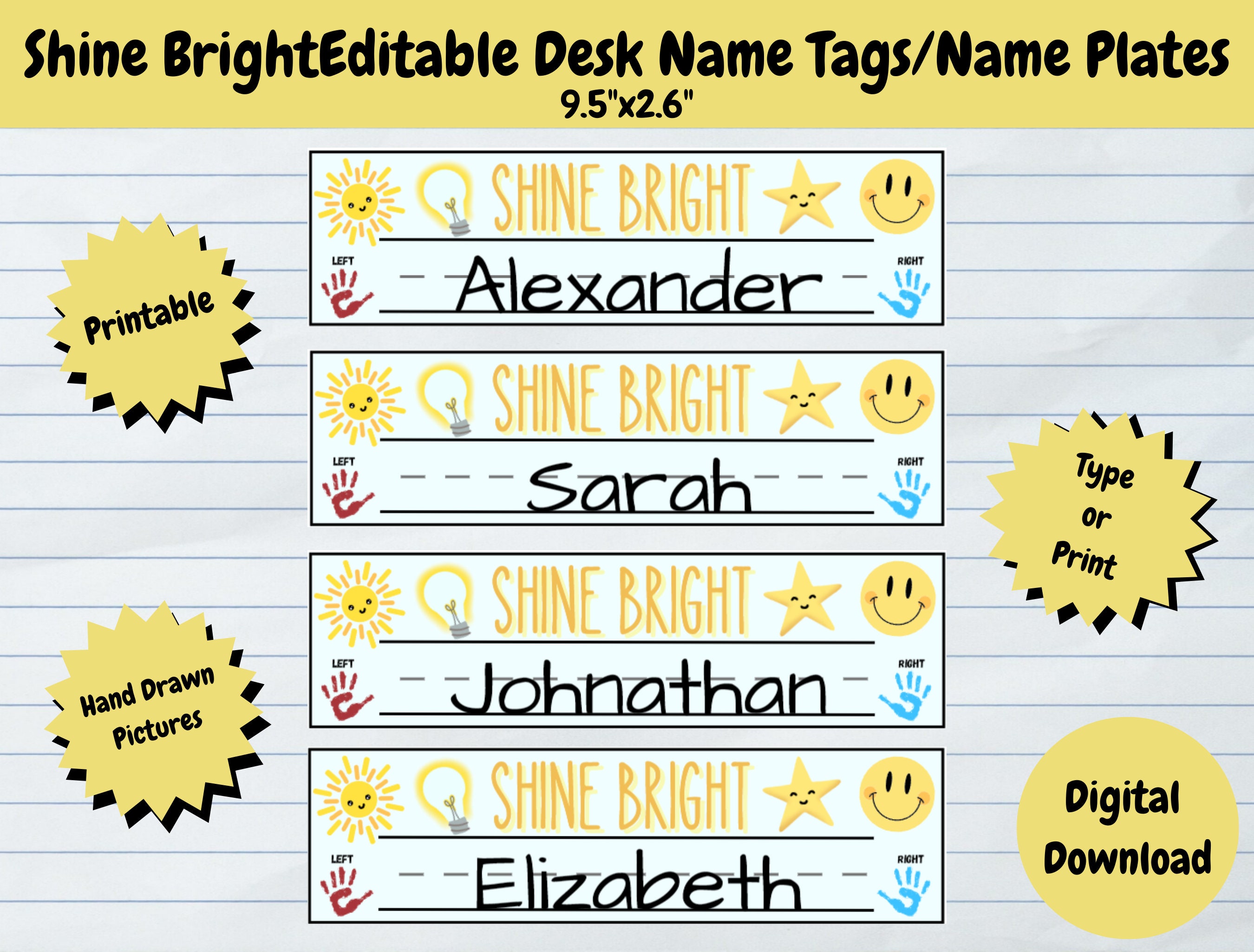 Shine Bright Classroom Name Tag & Name Plate for Students, Editable ...
