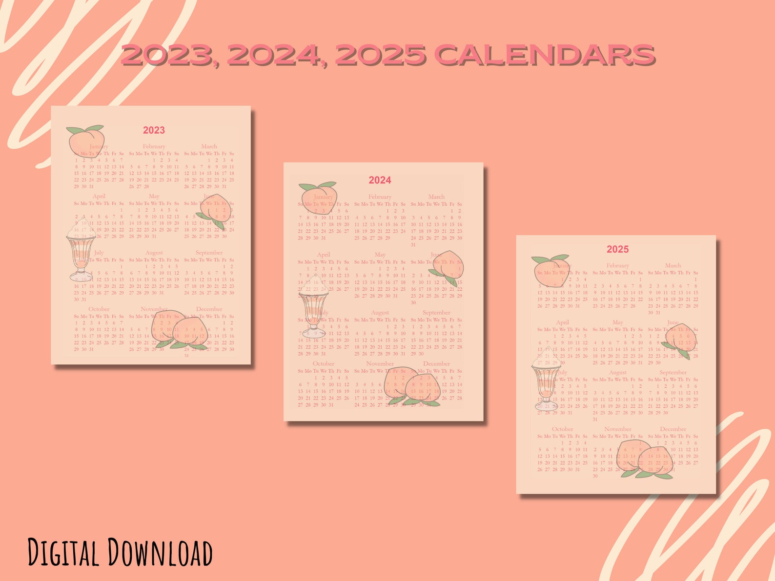 Peach Printable Planner 2023-2025 Planner Cute Digital - Etsy