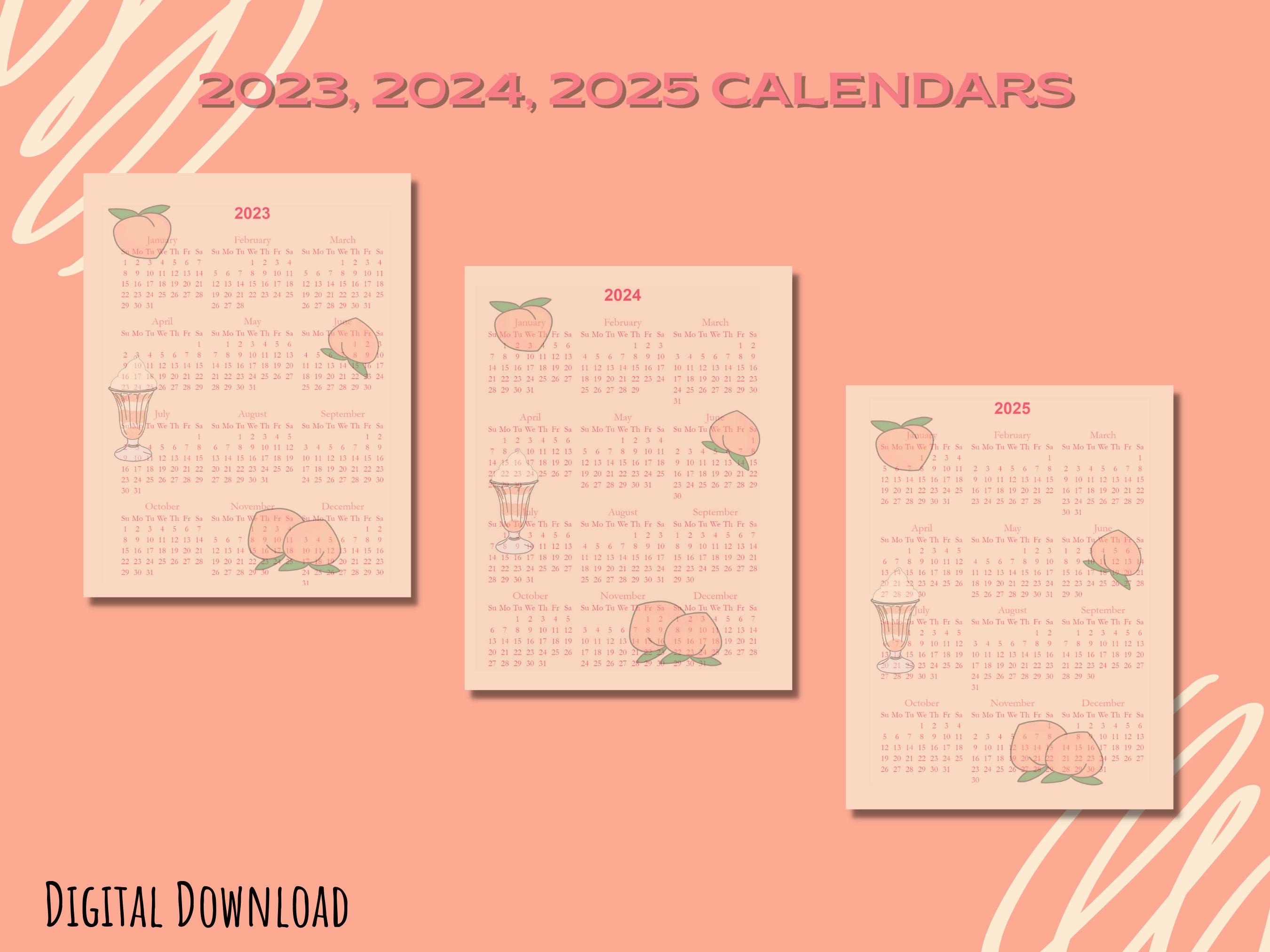 Peach Printable Planner, 2023-2025 Planner, Cute Digital Planner ...