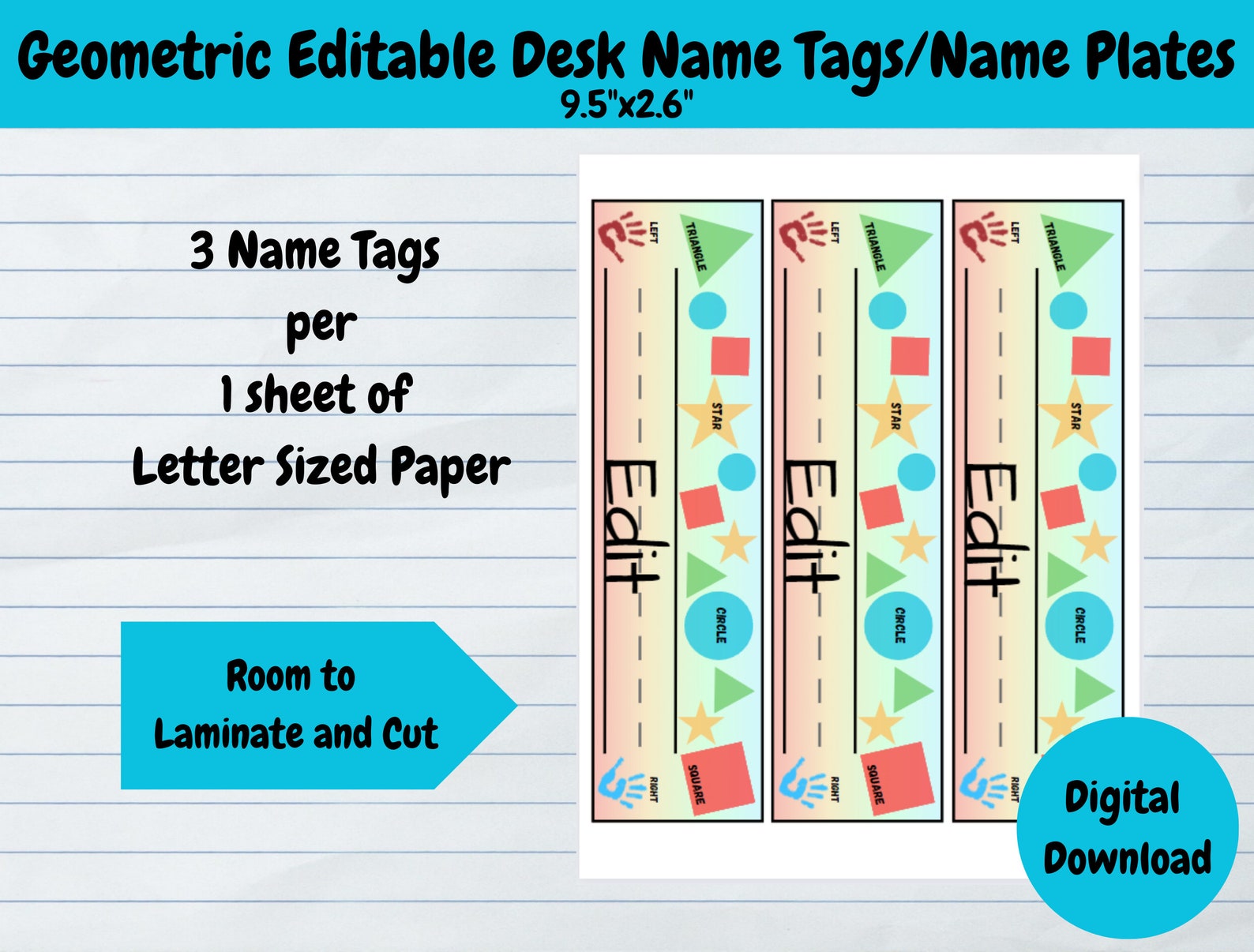 Geometric Classroom Name Tags & Name Plates for Students, Editable ...