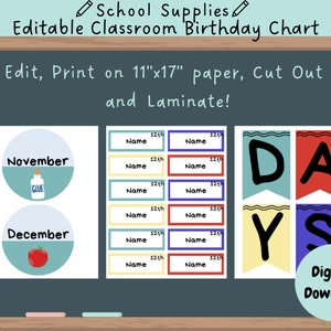 School Supplies Birthday Chart, Student Birthday Display, Classroom ...