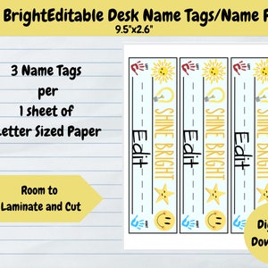 Shine Bright Classroom Name Tag & Name Plate for Students, Editable ...