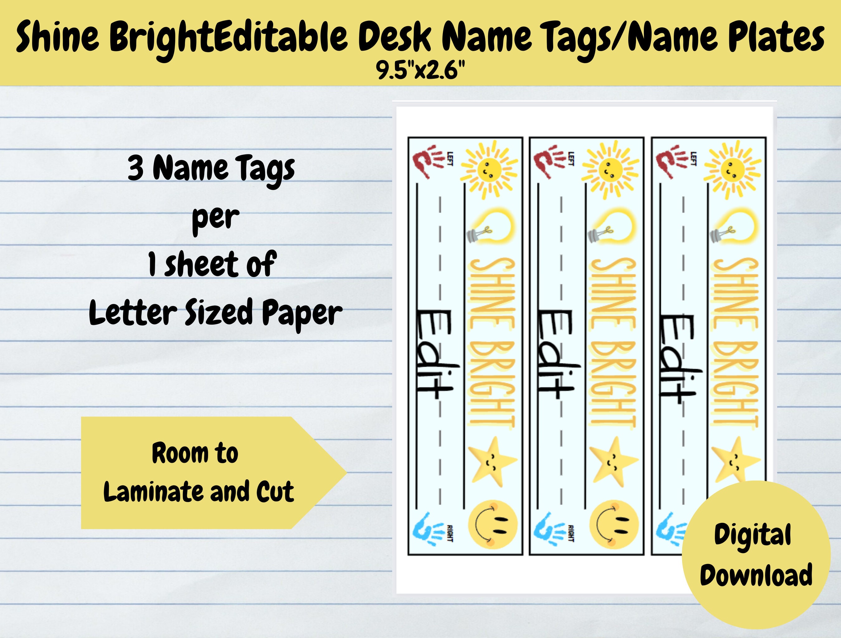 Shine Bright Classroom Name Tag & Name Plate for Students, Editable ...