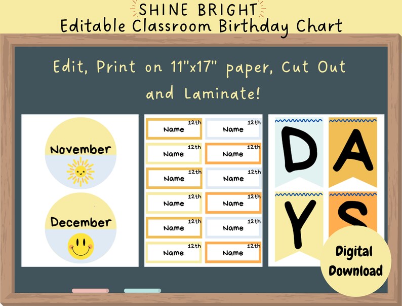 Shine Bright Class Birthday Chart, Student Birthday Display, Classroom ...