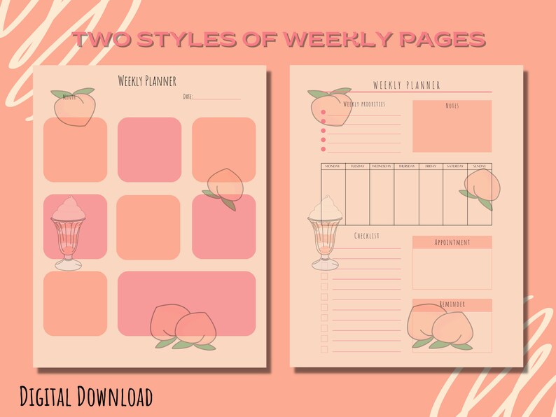 Peach Printable Planner 2023-2025 Planner Cute Digital - Etsy