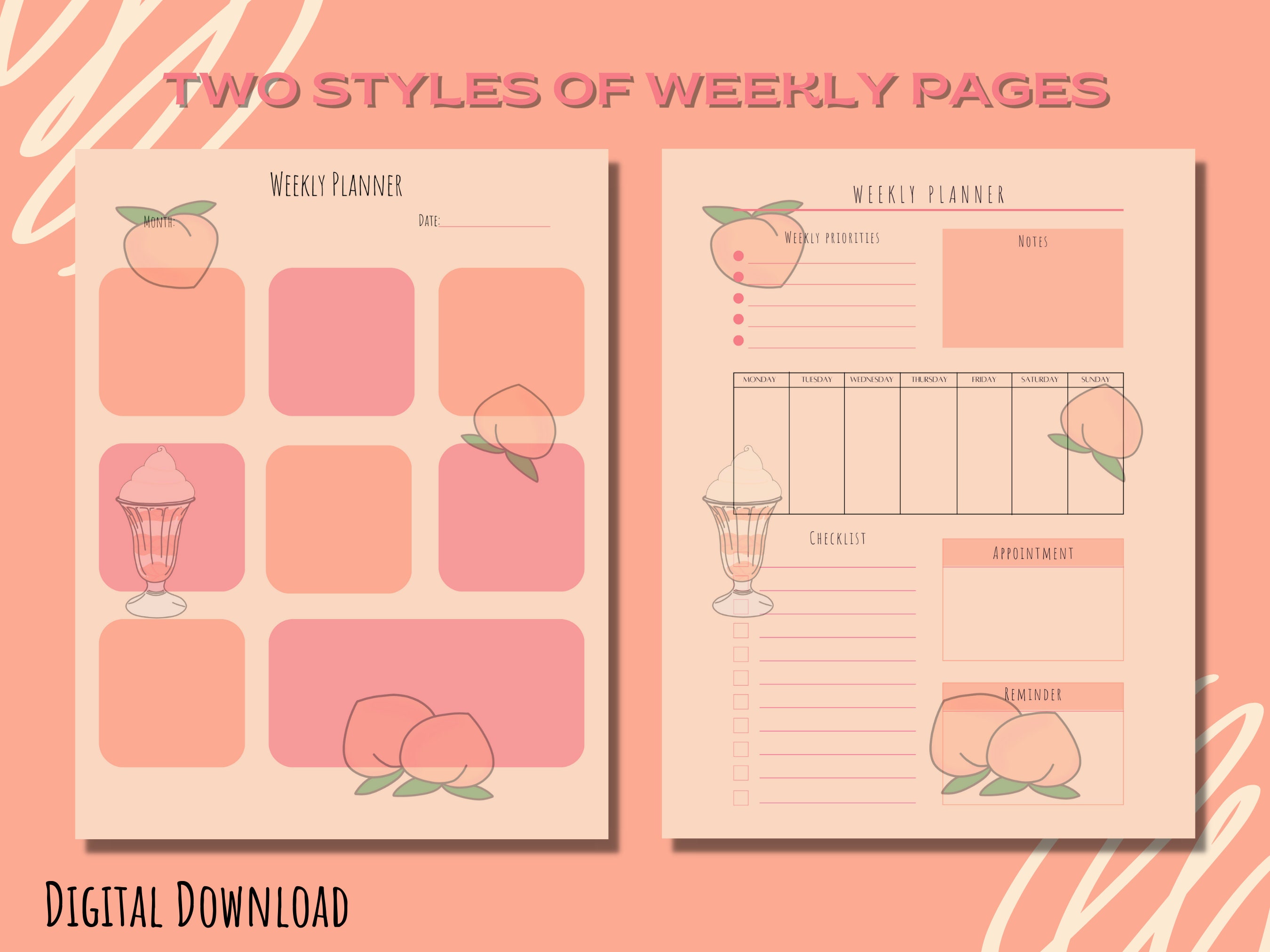 Peach Printable Planner, 2023-2025 Planner, Cute Digital Planner ...