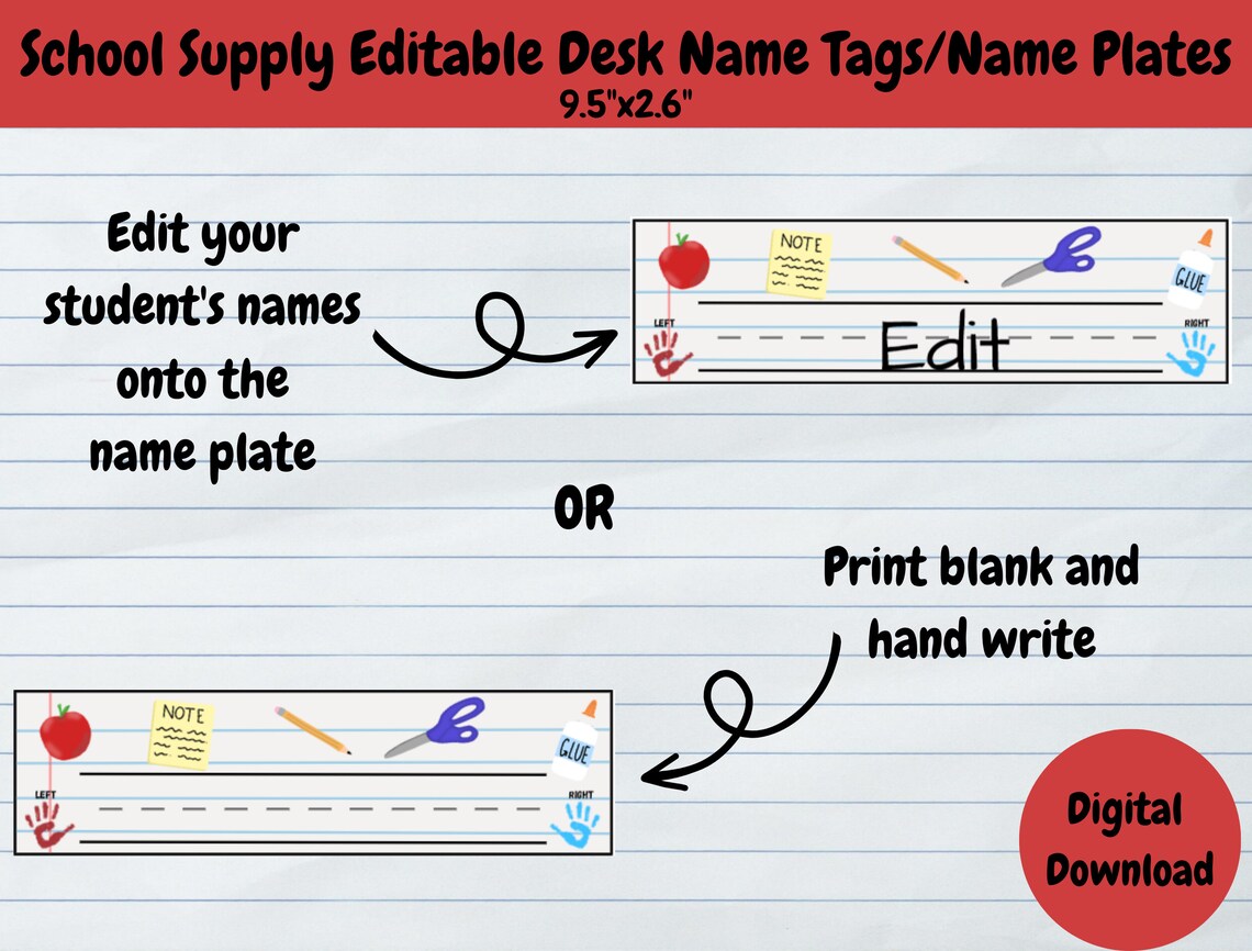 School Supplies Classroom Name Tag/name Plate for Students, Editable ...