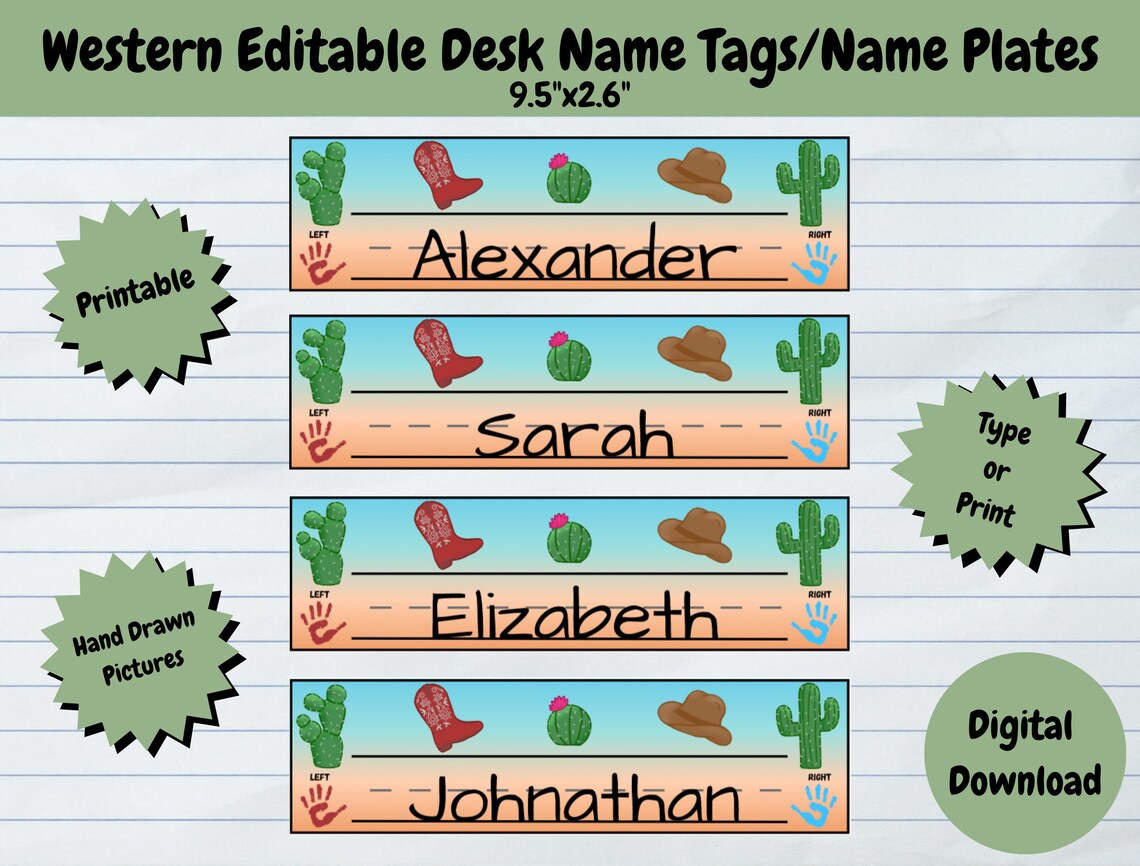 Western Classroom Name Tags & Name Plates for Students, Editable Class ...