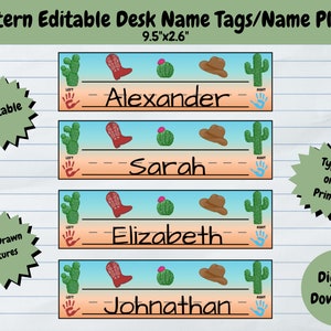 Western Classroom Name Tags & Name Plates for Students, Editable Class ...