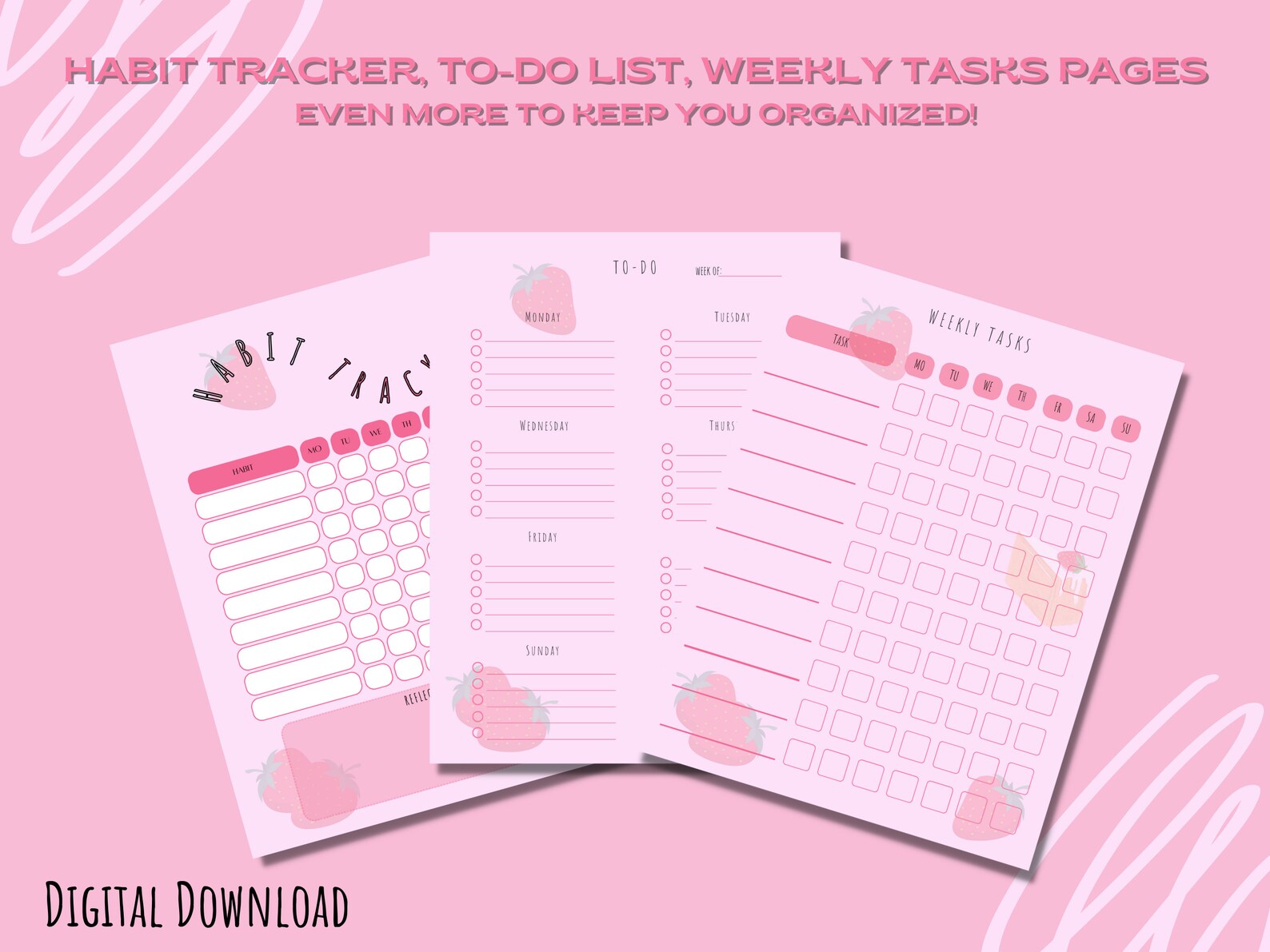 Strawberry Printable Planner, 2023-2025 Planner, Cute Digital Planner ...