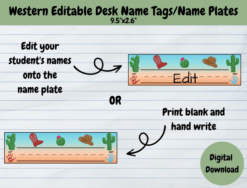 Western Classroom Name Tags & Name Plates for Students, Editable Class ...