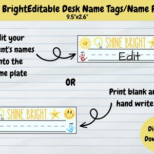 Shine Bright Classroom Name Tag & Name Plate for Students, Editable ...