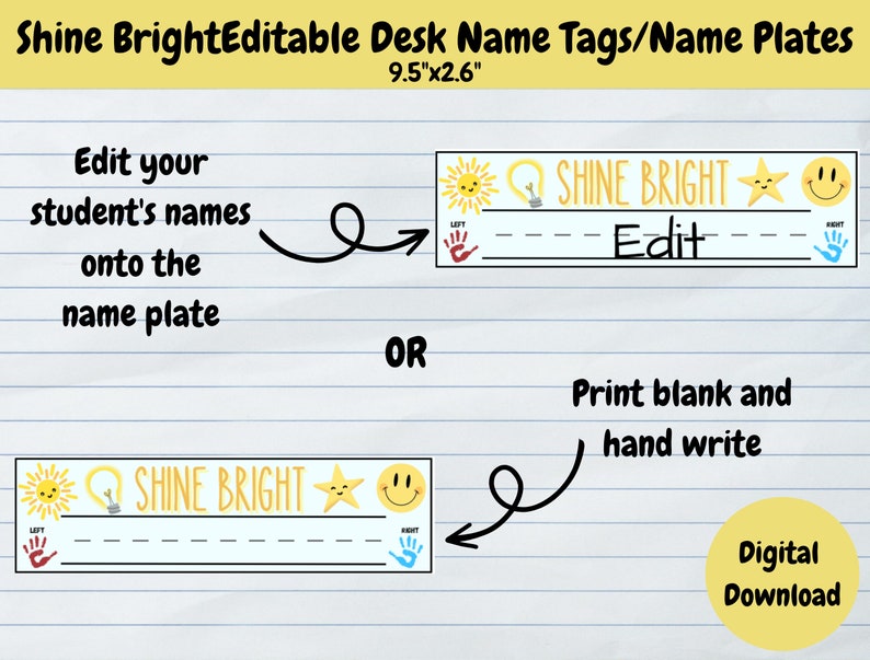Shine Bright Classroom Name Tag & Name Plate for Students, Editable ...