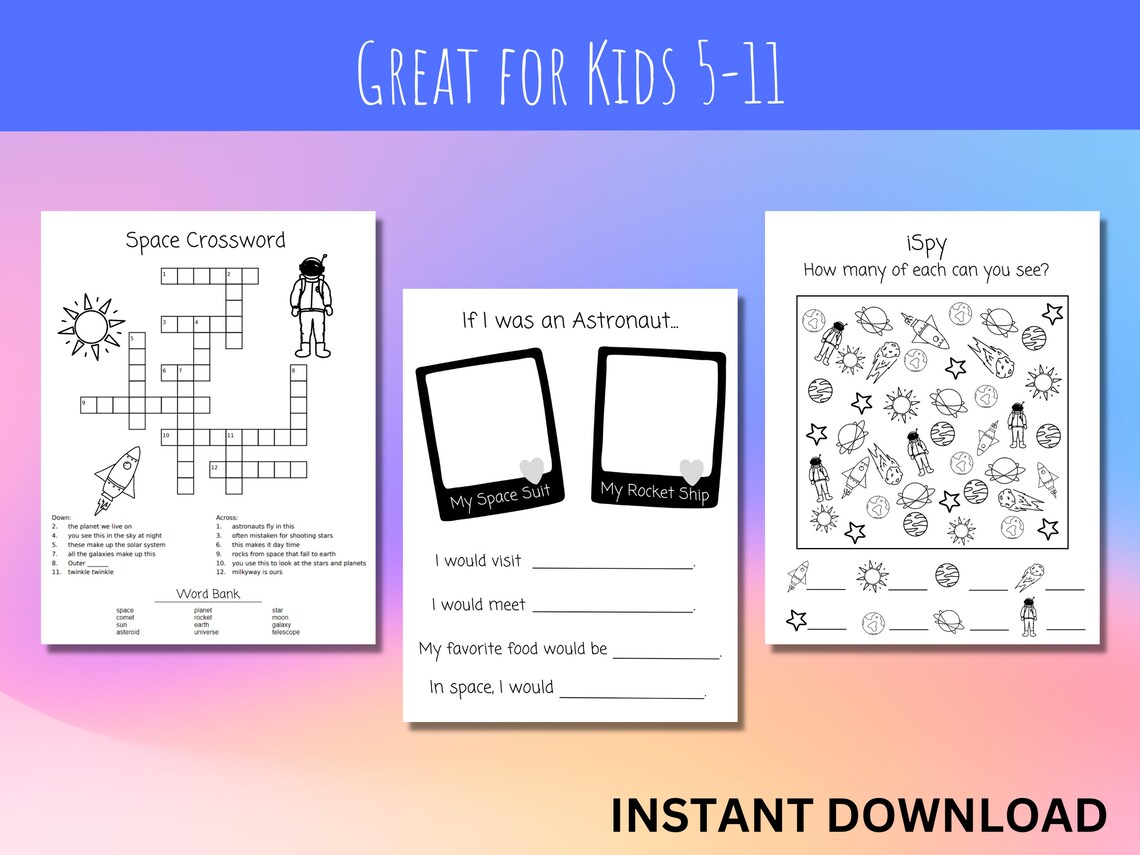 Space Activity Book for Kids, Birthday Activity Pages, Kid's Party Game ...