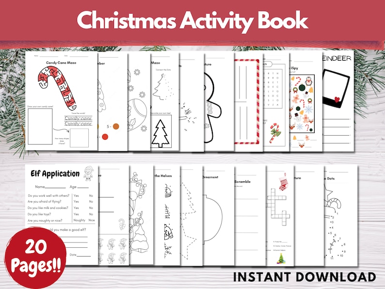 Set of 20 Christmas Activity Pages, Christmas Activity Book, Christmas ...