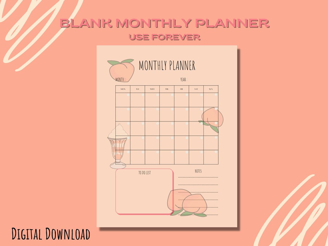 Peach Printable Planner, 2023-2025 Planner, Cute Digital Planner ...