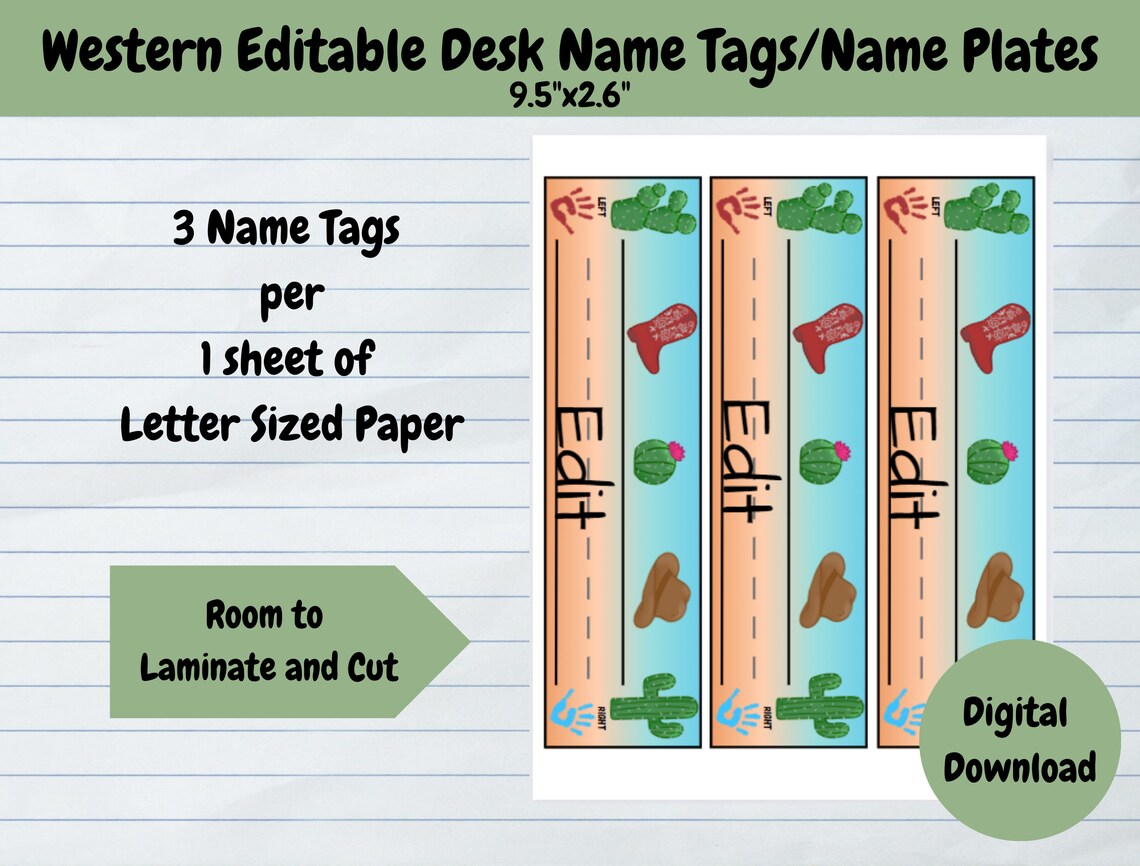 Western Classroom Name Tags & Name Plates for Students, Editable Class ...