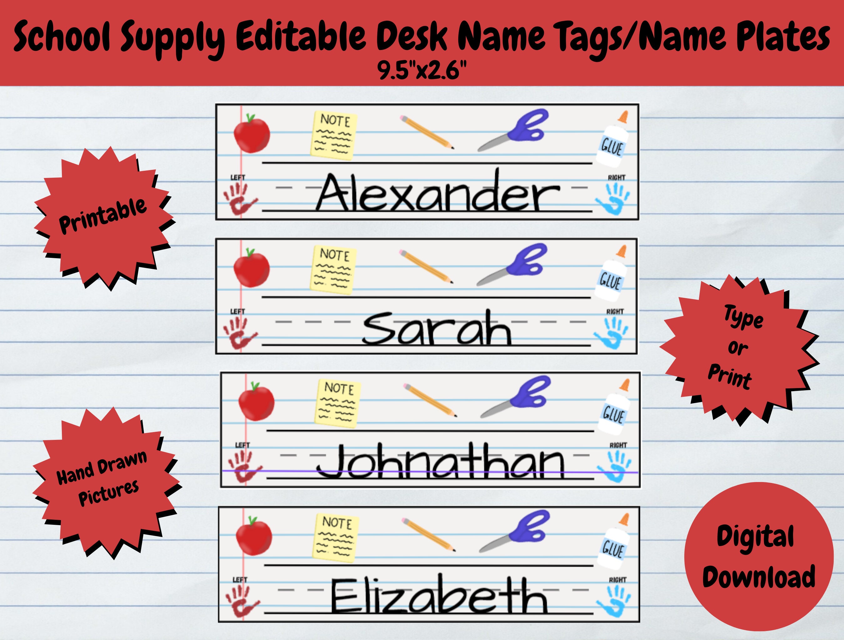 School Supplies Classroom Name Tag/name Plate for Students, Editable ...